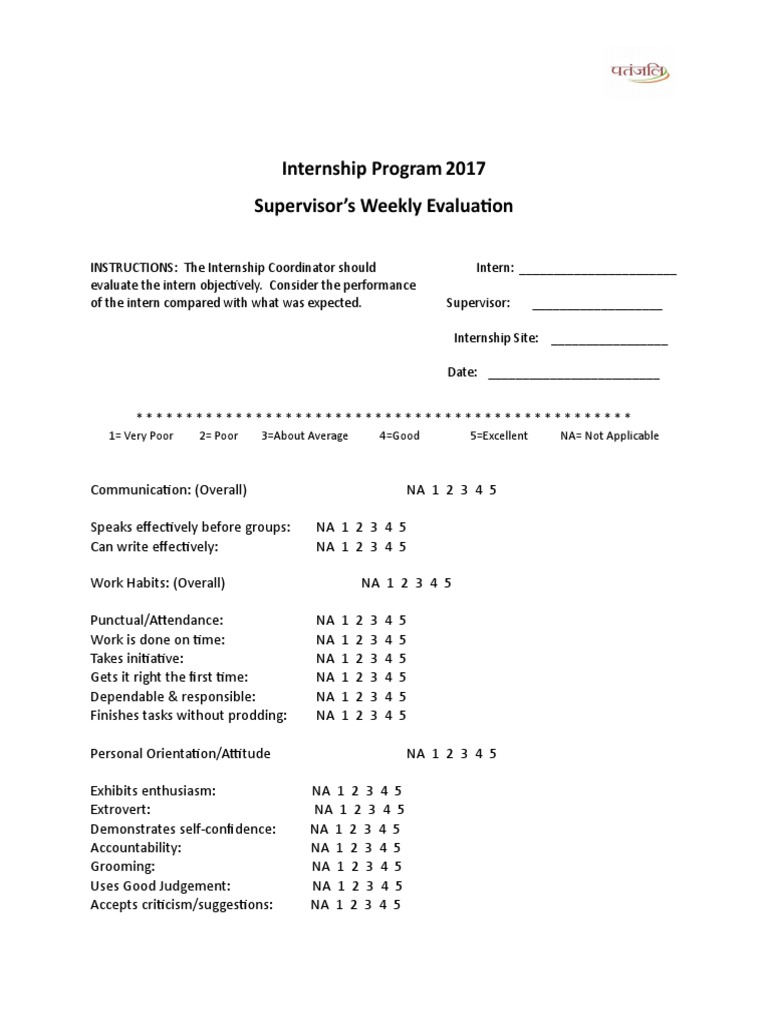 Intern Weekly Evaluation Form | PDF | Psychology | Psychological Concepts