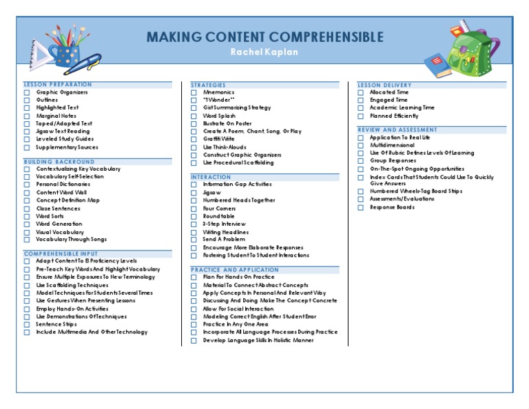 Making Content Comprehensible-Kaplan | PDF
