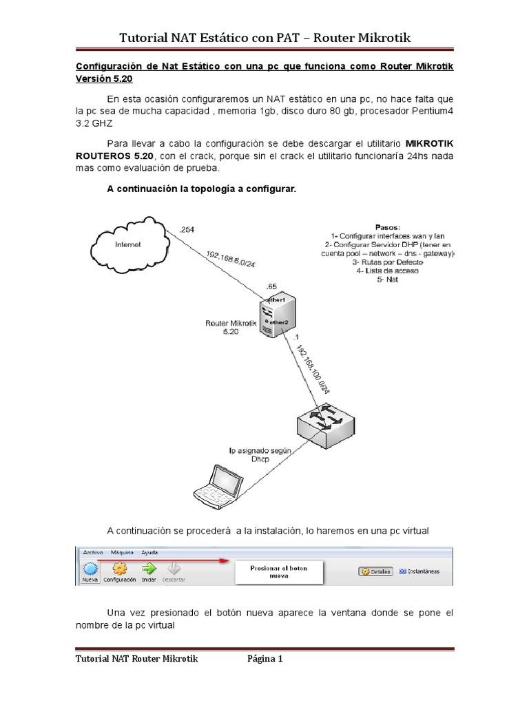 Configuración de Nat Estático Con Una PC Que Funciona Como Router Mikrotik Versión 5 | PDF ...