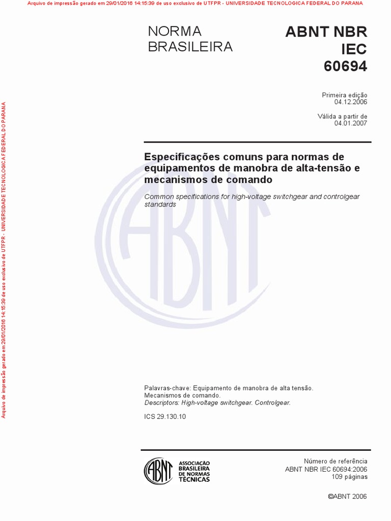 NBR IEC 60694 - Especificações Comuns para Normas de Equipamentos de ...