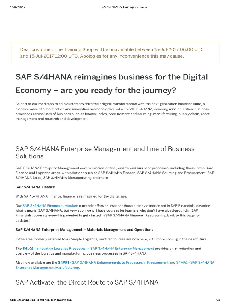 SAP S - 4HANA Training Curricula | PDF | Sap Se | Analytics