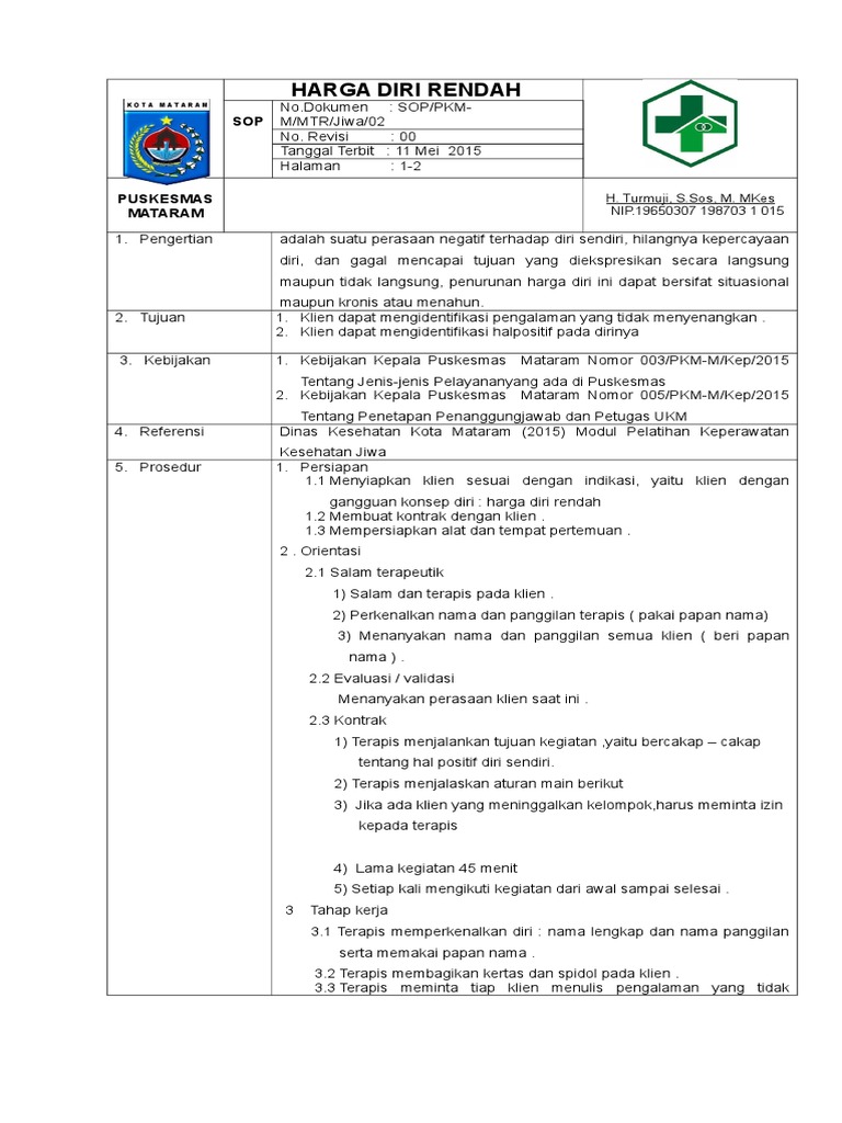 Sop Harga Diri Rendah | PDF | Pengembangan Diri