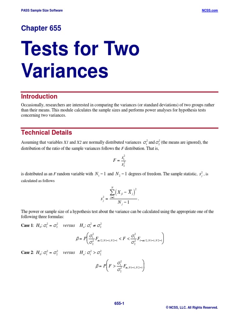 Tests For Two Variances | PDF | Statistical Hypothesis Testing | Sample ...