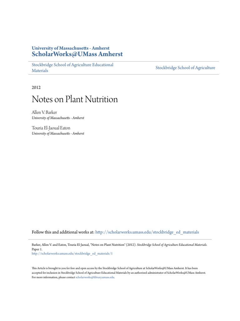 Notes On Plant Nutrition | PDF | Plant Nutrition | Fertilizer