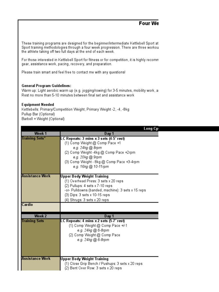 4 Week Long Cycle Training Template | PDF | Kettlebell | Aerobic Exercise