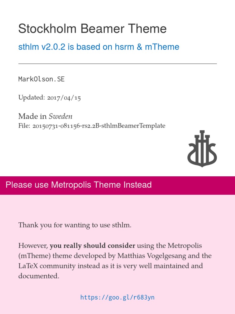 An Accurate and Insightful Title: Stockholm Beamer Theme v2.0.2 Provides Options for Customizing ...