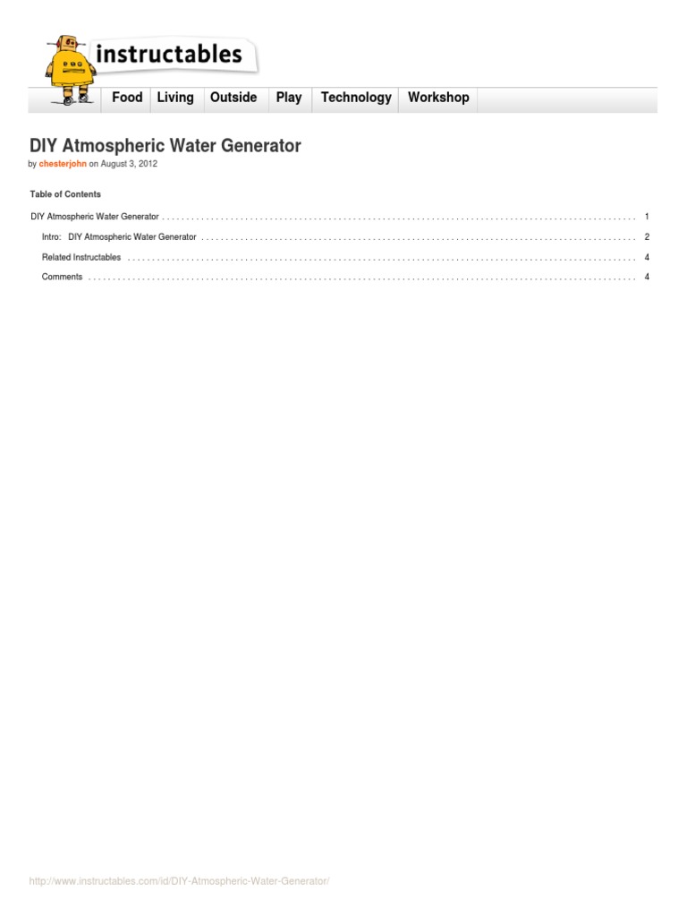 DIY Atmospheric Water Generator PDF | Download Free PDF | Equipment ...