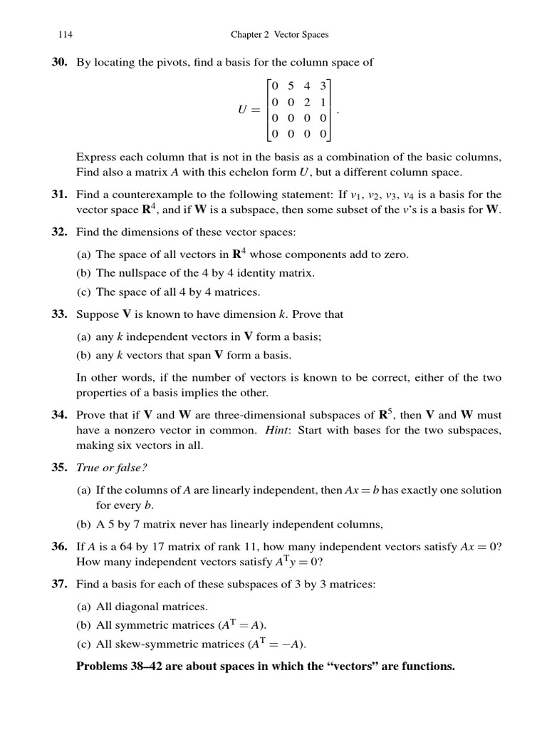 Finding a basis for the column space of a matrix | PDF | Basis (Linear ...