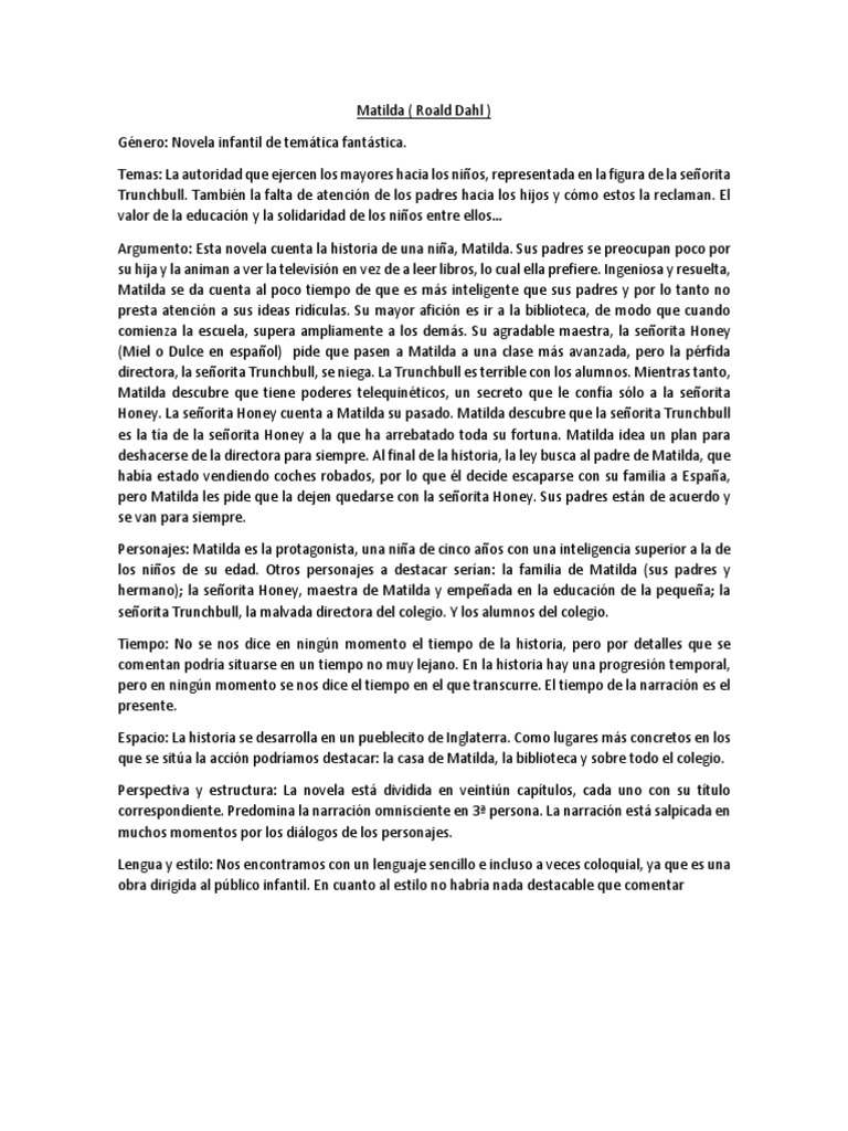 Matilda: Ingenio y Poderes en la Escuela | PDF | Novelas | Libros