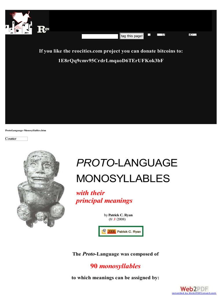PROTO-LANGUAGE MONOSYLLABLES With Their Principal Meanings by Patrick C ...