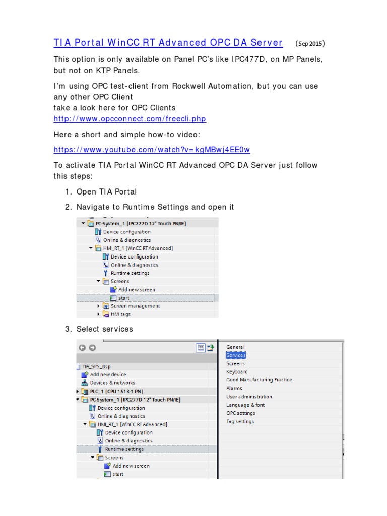TIA Portal WinCC RT Advanced OPC DA Server | PDF