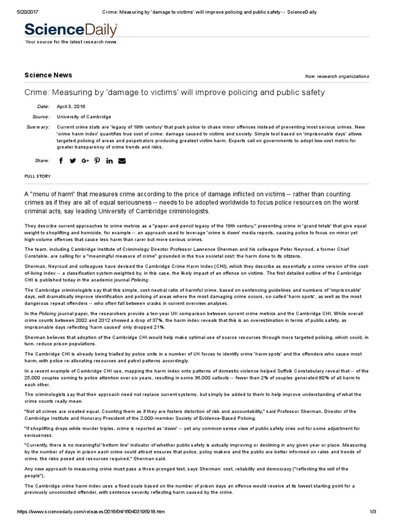 Crime - Measuring by 'Damage To Victims' Will Improve Policing and ...