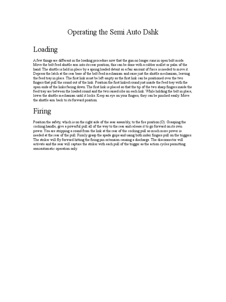 Operating The Semi Auto DSHK | PDF
