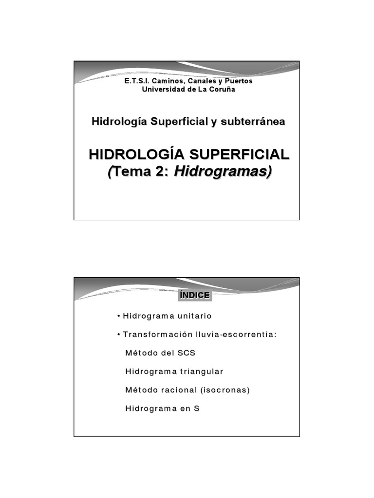 Tema 2 Hidrogramas PDF | PDF | Hidrología | Formas de agua