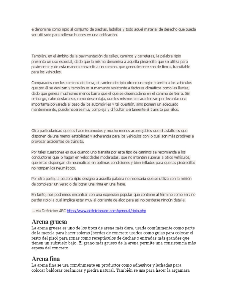 Definición y usos del ripio y arena | PDF | Arena | Roca (geología)