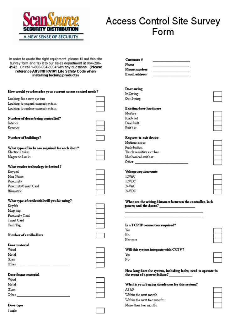 Access Control Survey Form | Access Control | Door