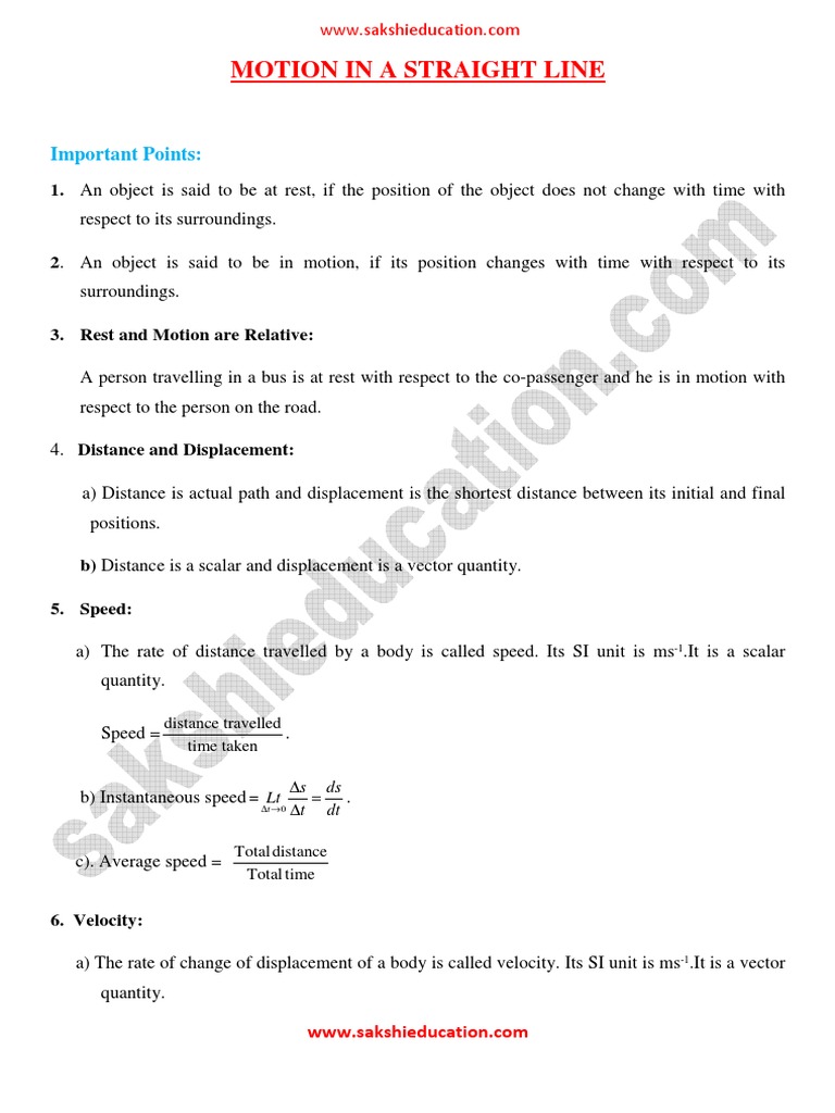 3.motion in A Straight Line | PDF | Acceleration | Velocity