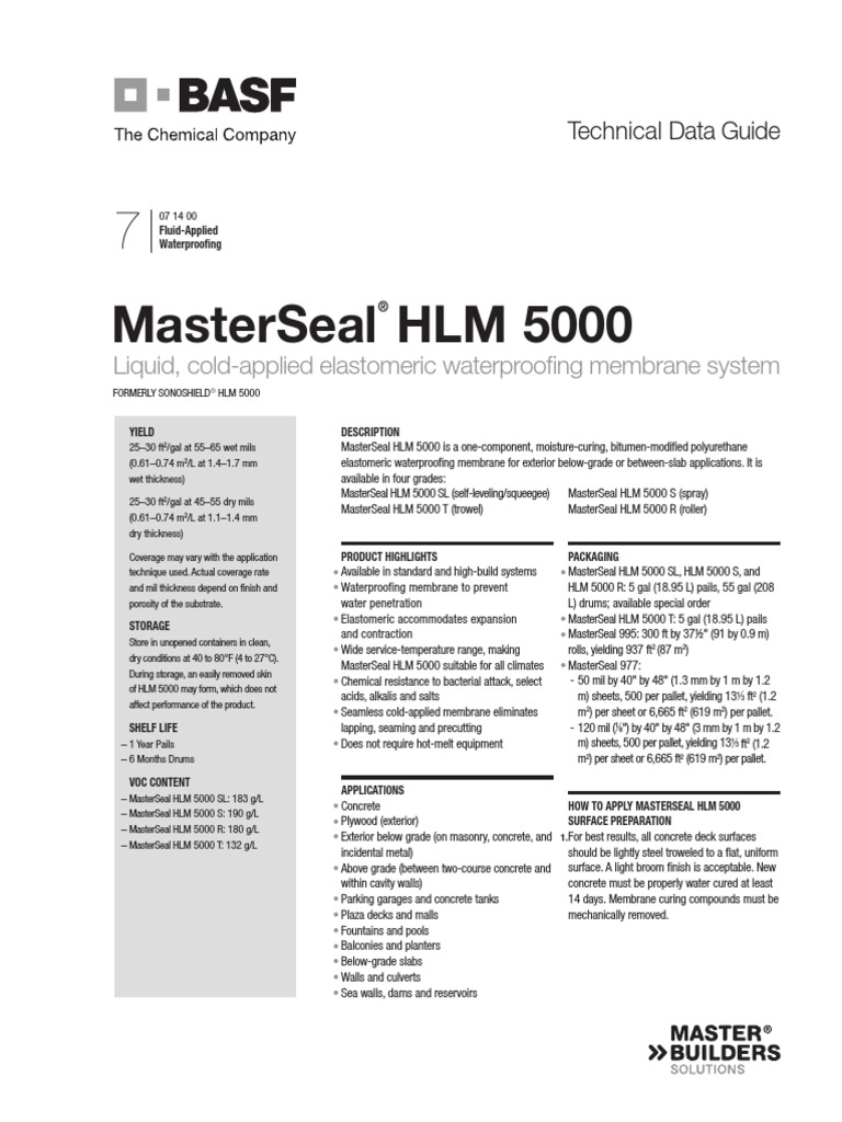 Basf Masterseal HLM 5000 Tds | PDF | Concrete | Materials