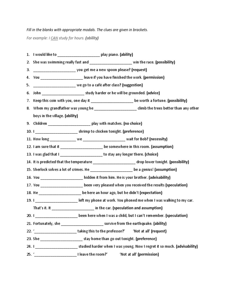 Fill in The Blanks With Appropriate Modals | PDF