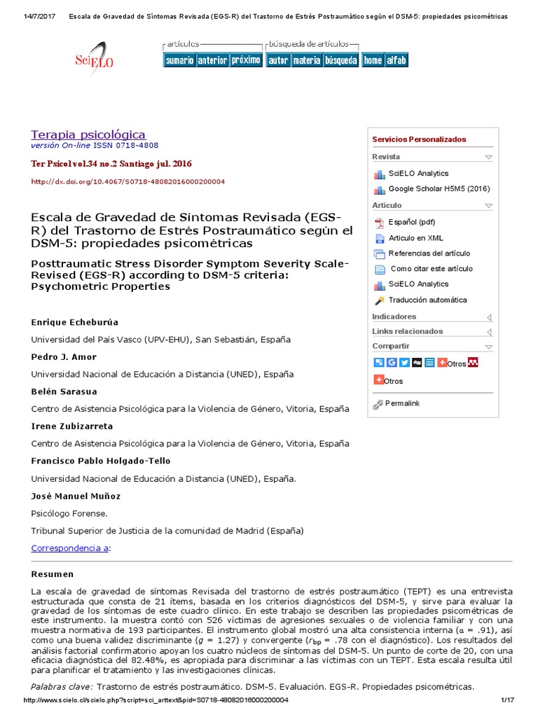 Escala de Gravedad de Síntomas Revisada (EGS-R) Del Trastorno de Estrés ...