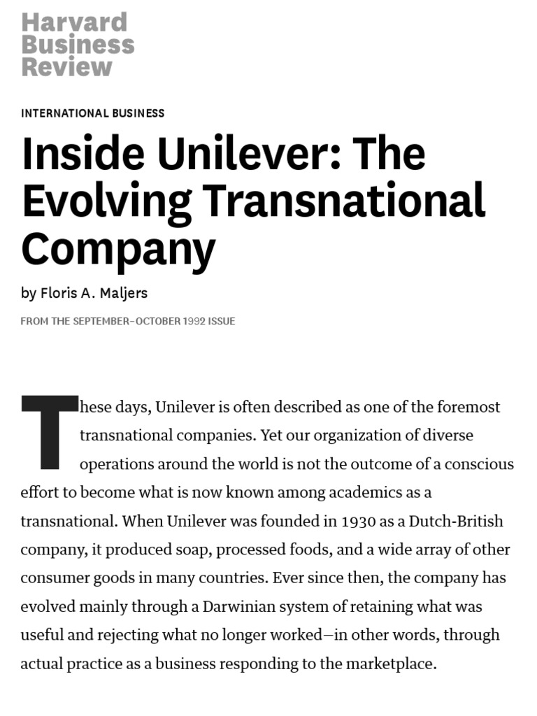 Inside Unilever - The Evolving Transnational Company | PDF | Unilever ...