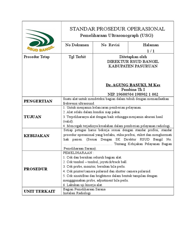 SOP Pemeliharaan USG | PDF