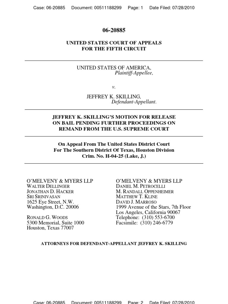 Jeff Skilling's Motion to the Fifth Circuit Court of Appeals for ...
