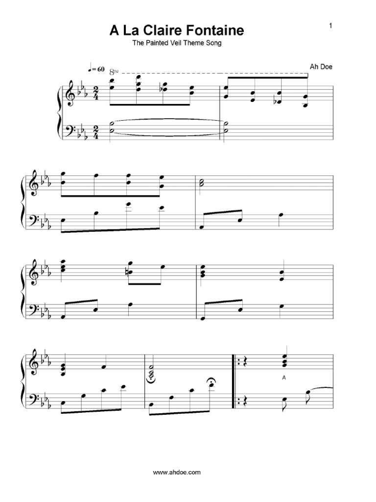 A La Claire Fontaine. The Painted Veil (Theme Complete Piano Sheet) PDF ...