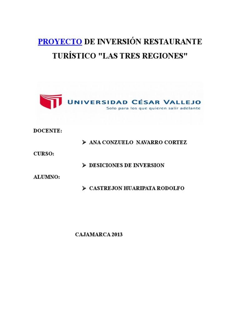 Proyecto de Inversion Restaurant | PDF | Investigación de mercado ...