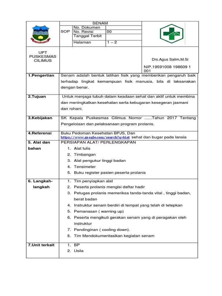 SOP Senam Prolanis | PDF