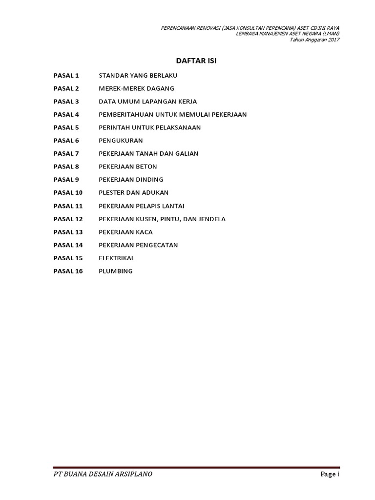 Contoh Daftar Isi Rks | PDF