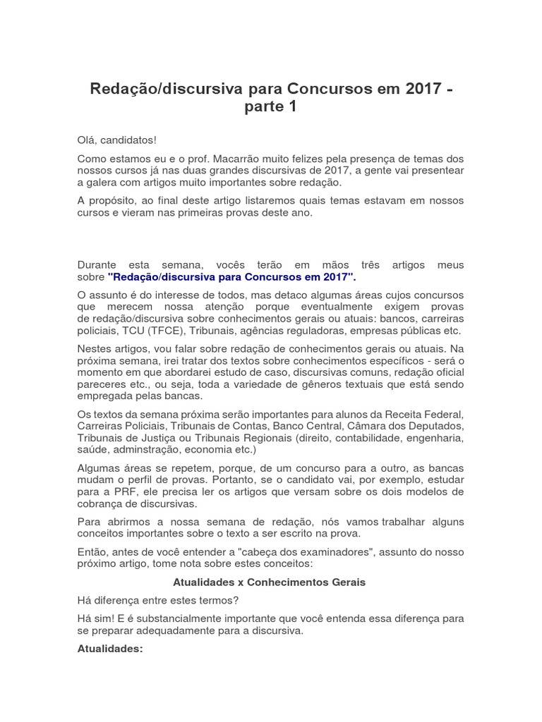Redação para Concursos: Dicas 2017 | PDF | Cidade | Sociologia
