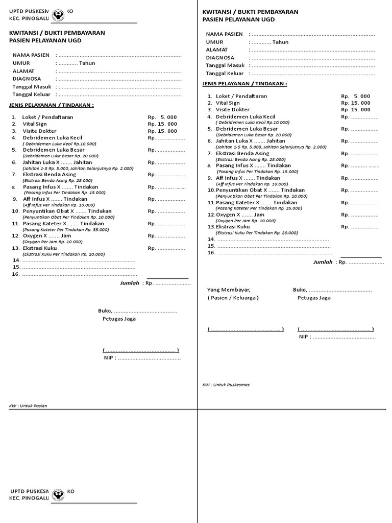 Kwitansi Pembayaran Ugd PKM Buko 2013 | PDF