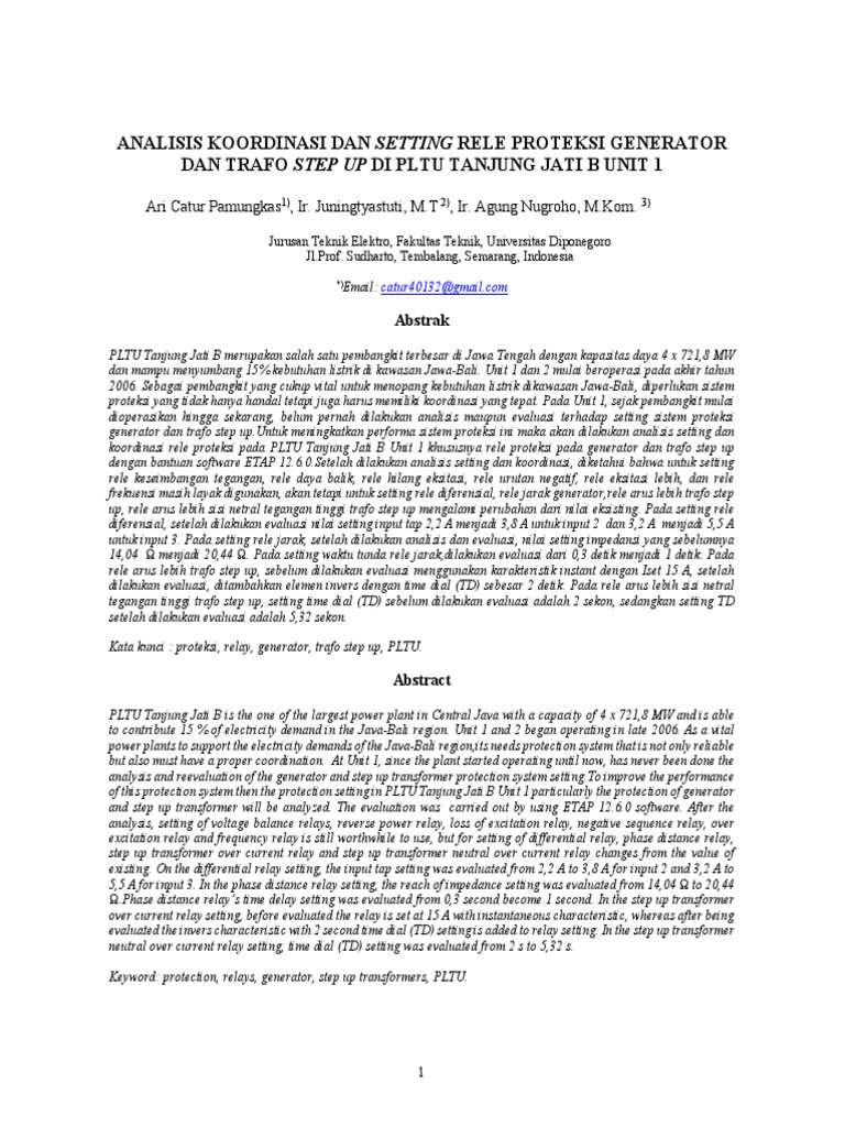 Analisis Koordinasi Dan Setting Rele Proteksi Generator | PDF