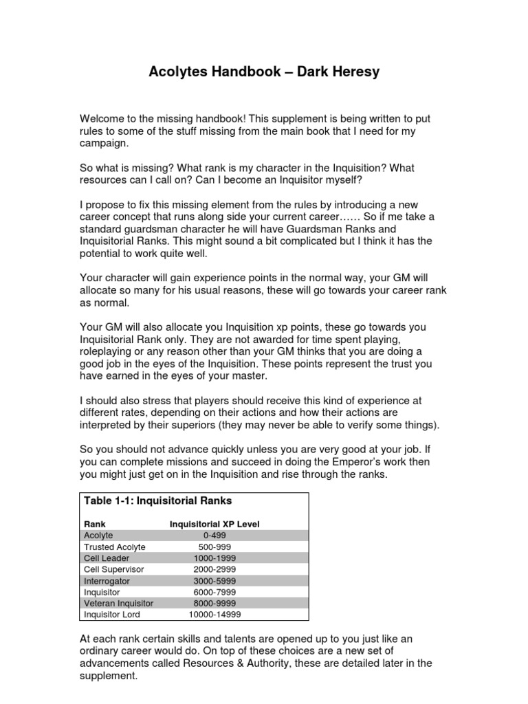 Dark Heresy - Acolytes Handbook | PDF | Inquisition | Spanish Inquisition