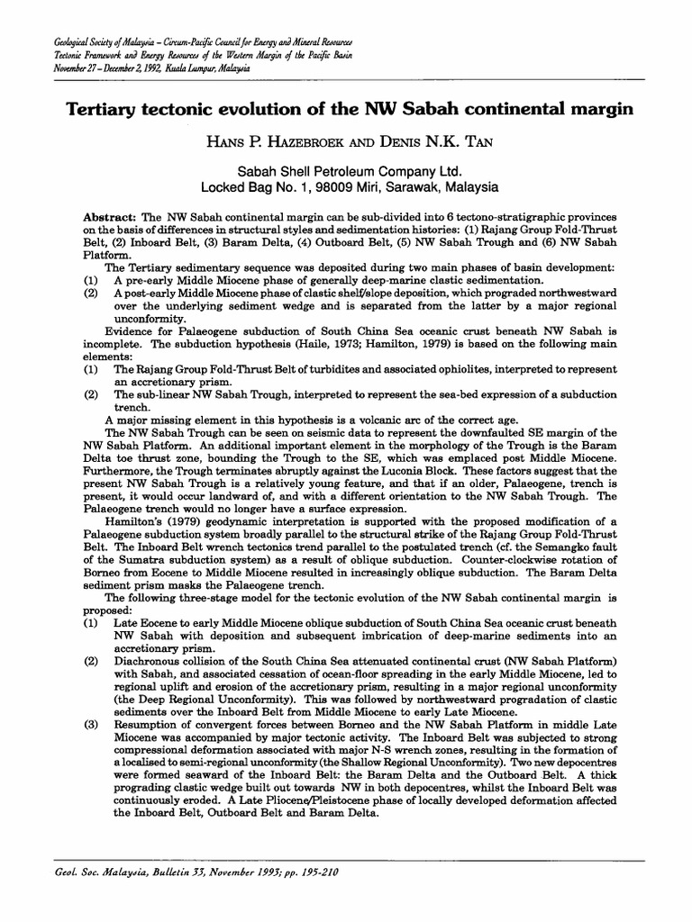 Tectonic Evolution of NW Sabah Margin | PDF | Plate Tectonics ...