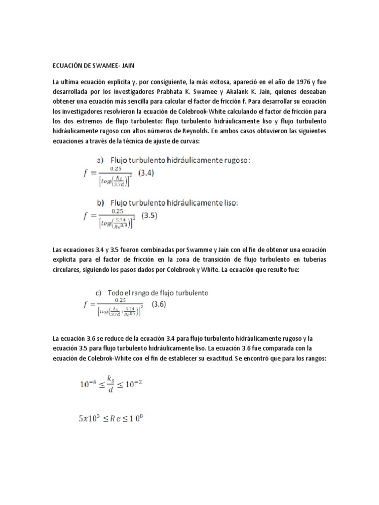 Ecuación de Swamee | PDF