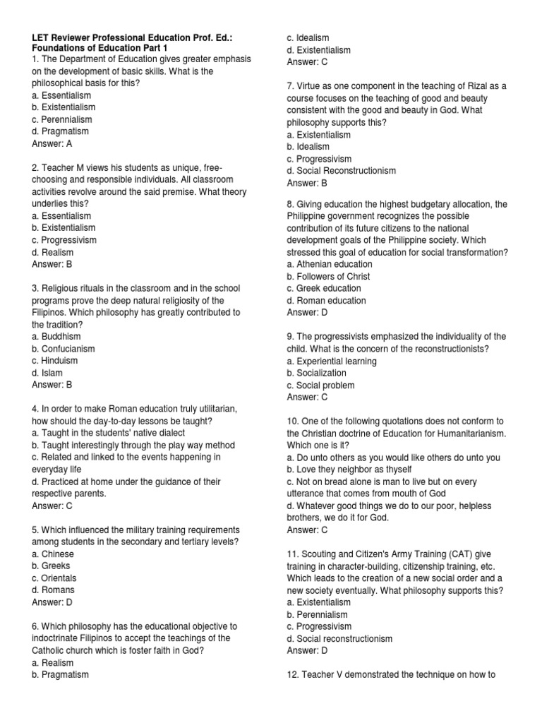 LET Reviewer Professional Education Prof | PDF | Philosophy Of ...