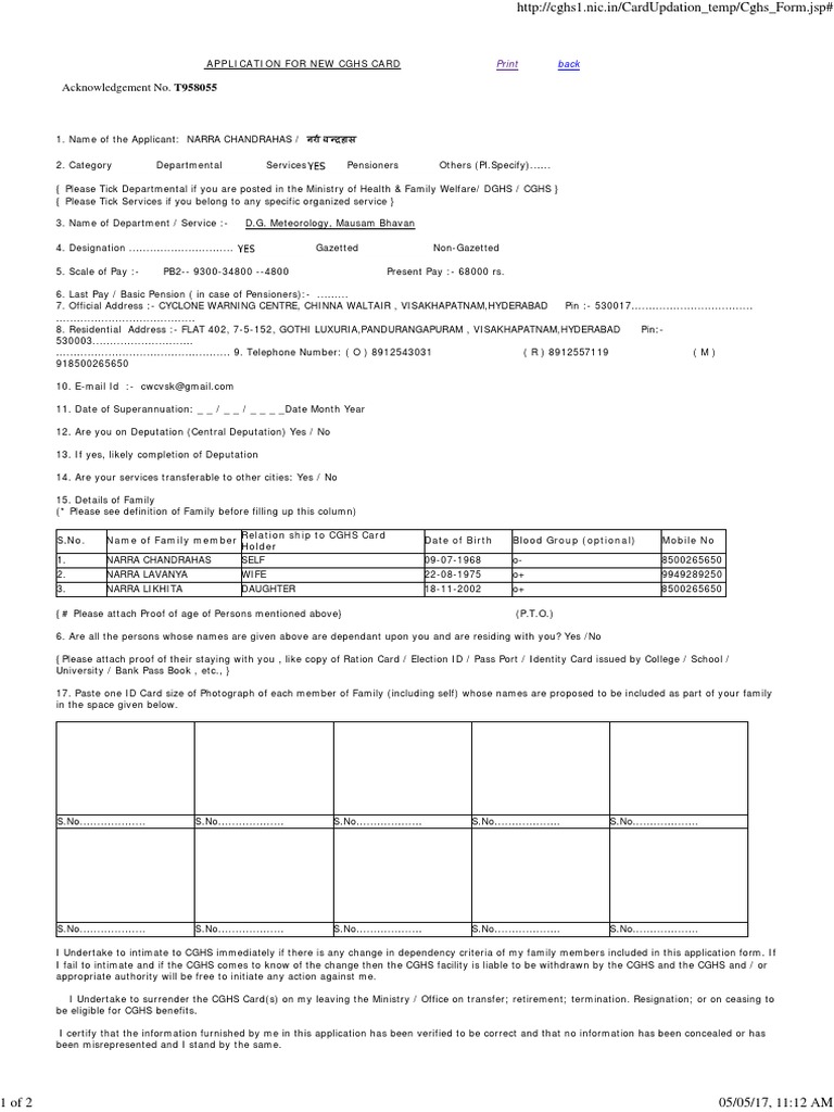 New CGHS Card Application Form | PDF | Identity Document | Government ...