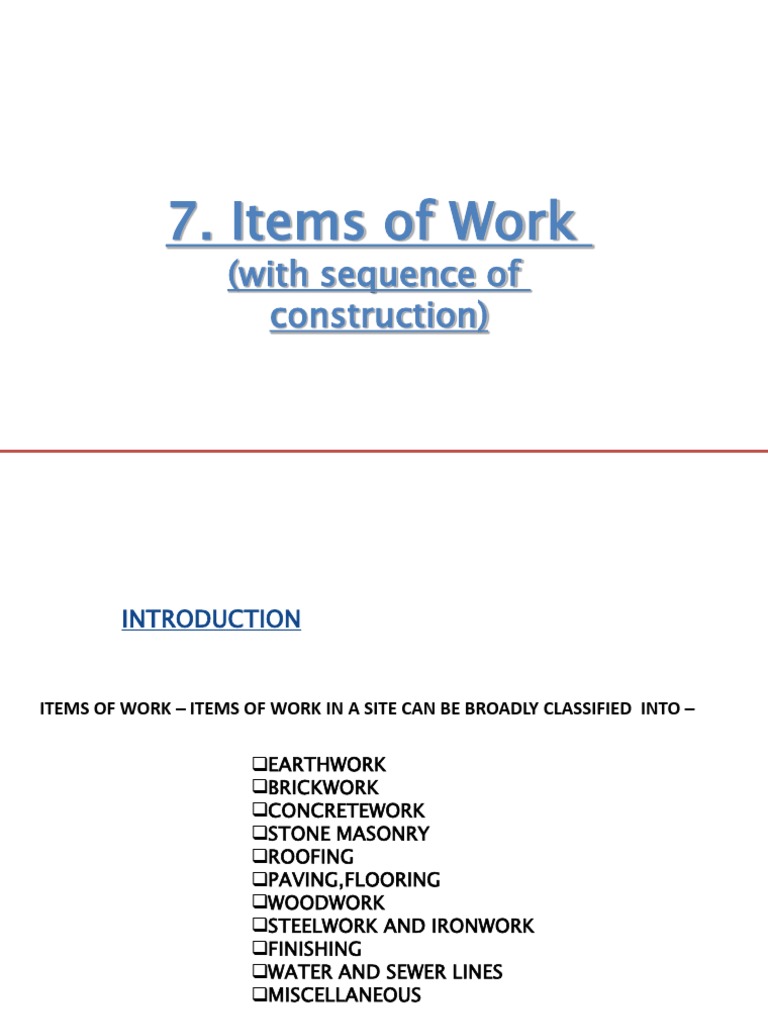Lec.2-3 - Main Items of Work & Units | PDF | Lumber | Concrete