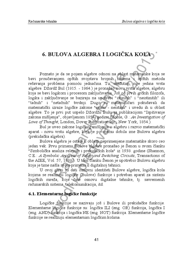 Bulova Algebra I Racunarska Tehnika PDF | PDF