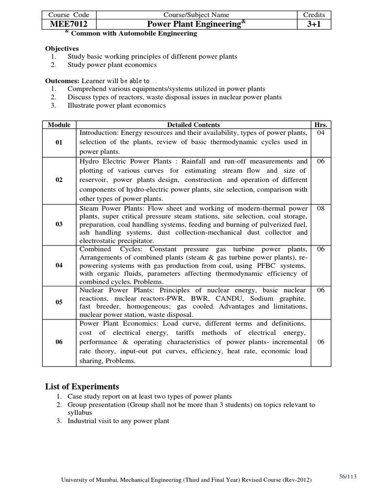 Power Plant Engineering Syllabus | PDF | Power Station | Steam
