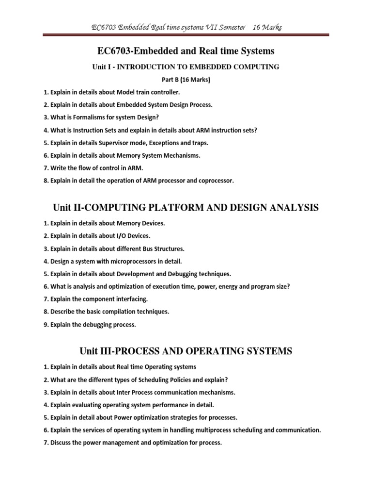 EC6703 ERTS QB 16 Mark | PDF | Embedded System | Arm Architecture