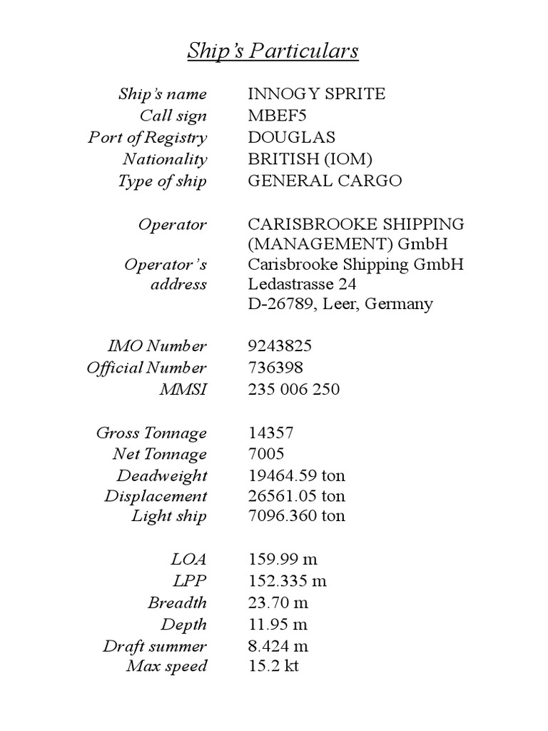 Ships Particulars | PDF