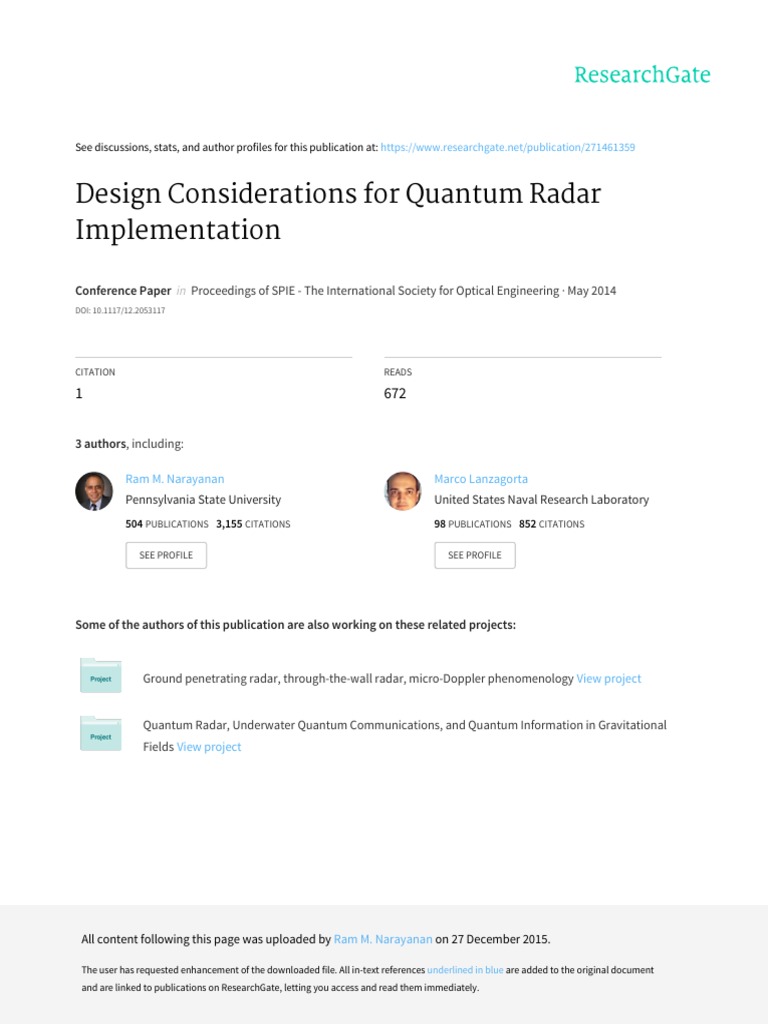 Design Considerations For Quantum Radar Implementation | PDF ...