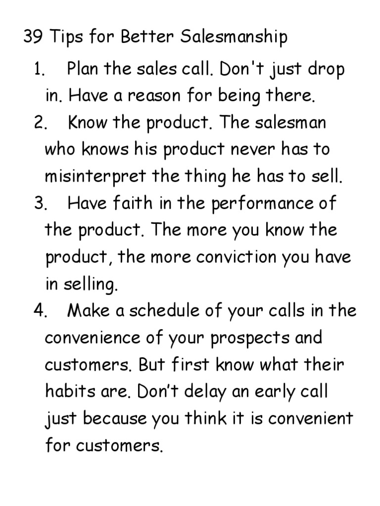 39 Essential Salesmanship Tips | PDF | Sales | Business (General)