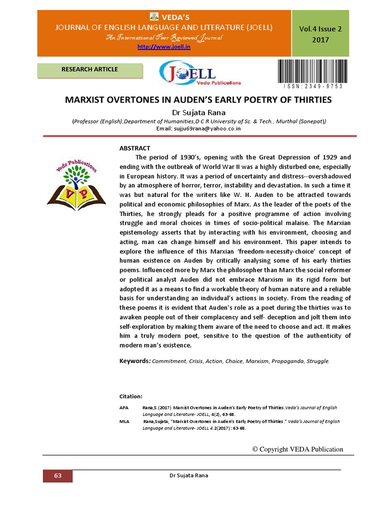 Marxist Overtones in Auden's Early Poetry | PDF | Marxism | Karl Marx