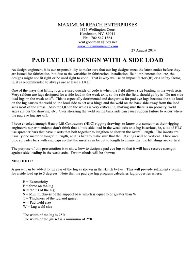 Pad Eye Design With Side Load 25 | PDF
