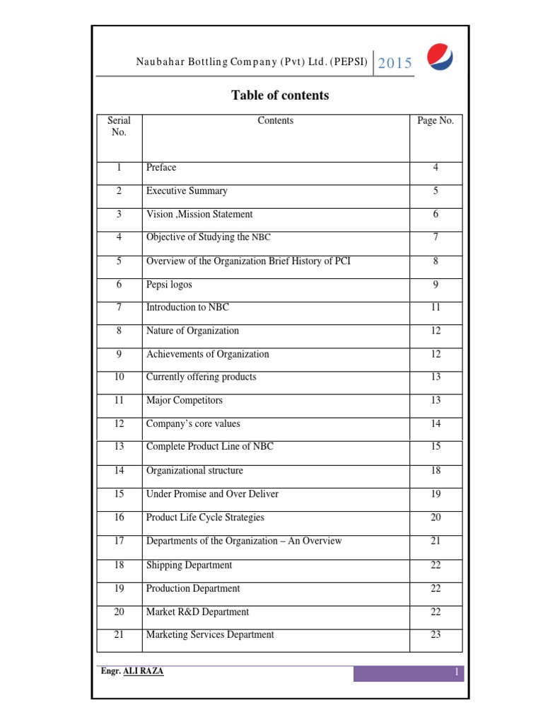 Pepsi Company Project | PDF | Pepsi Co | Pepsi
