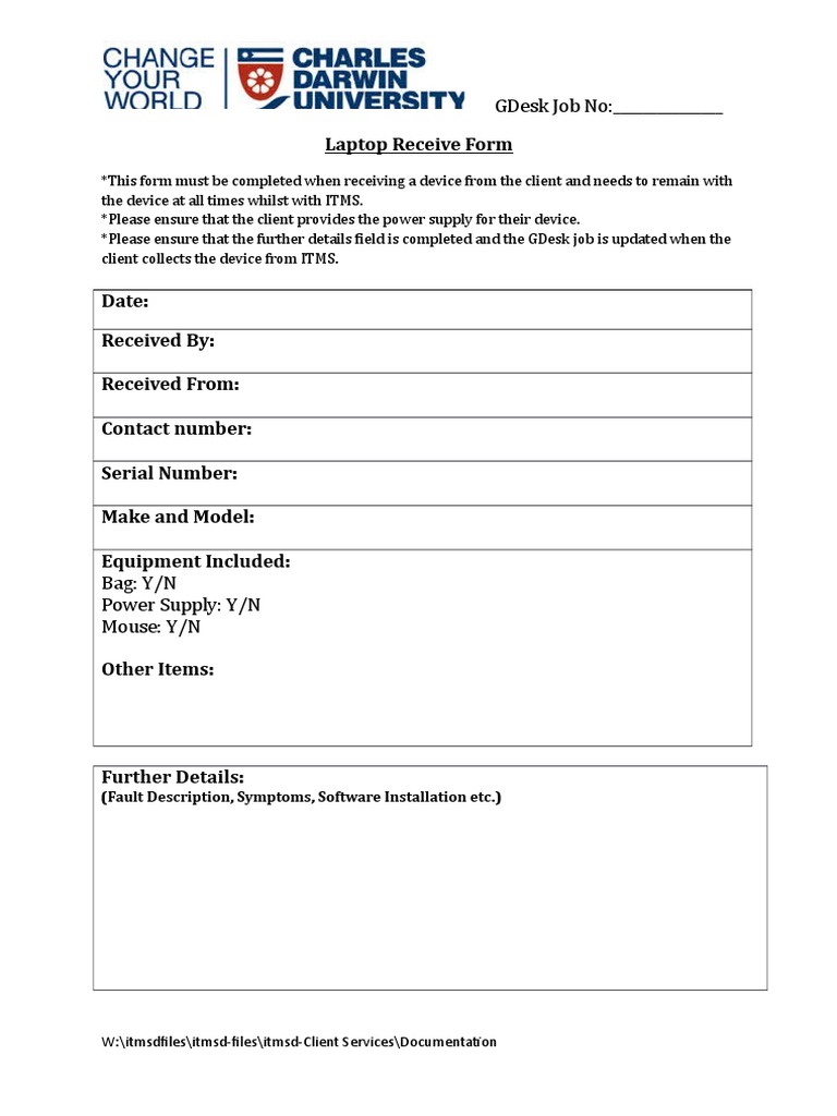 Laptop Intake Form for ITMS | PDF